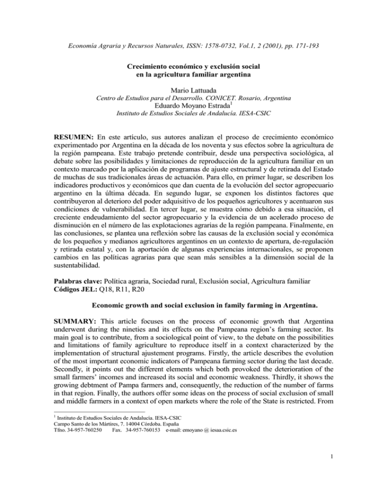 Crecimiento económico y exclusión social en la agricultura familiar