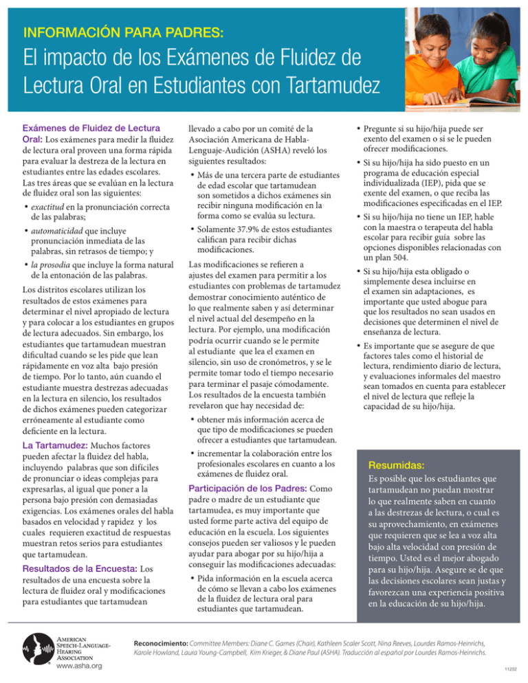 El impacto de los Exámenes de Fluidez de Lectura Oral en