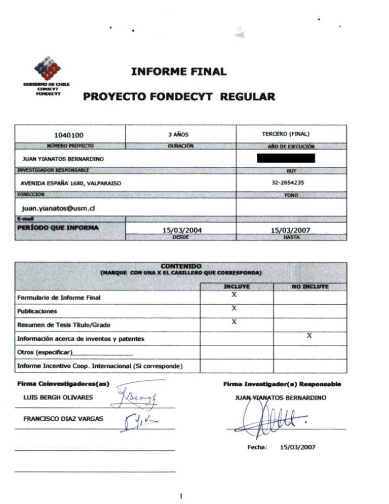 INFORME FINAL PROYECTO FONDECYT REGULAR