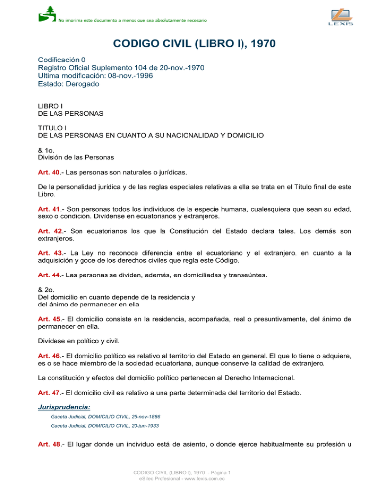 CODIGO CIVIL (LIBRO I), 1970