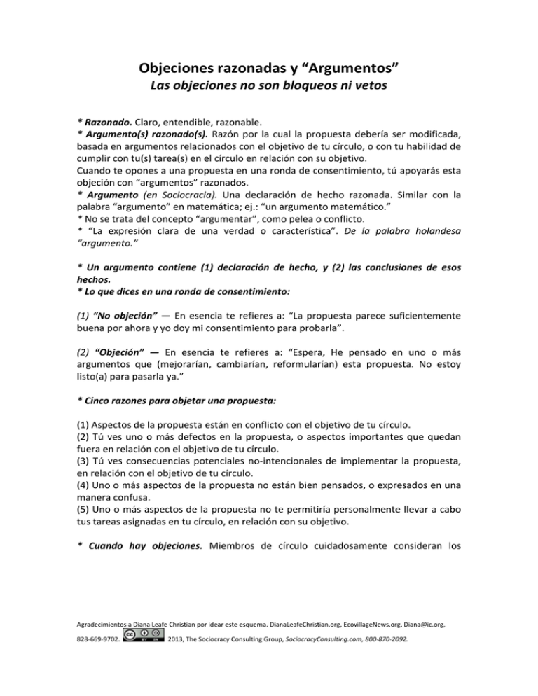Argumentos y Objeciones razonadas