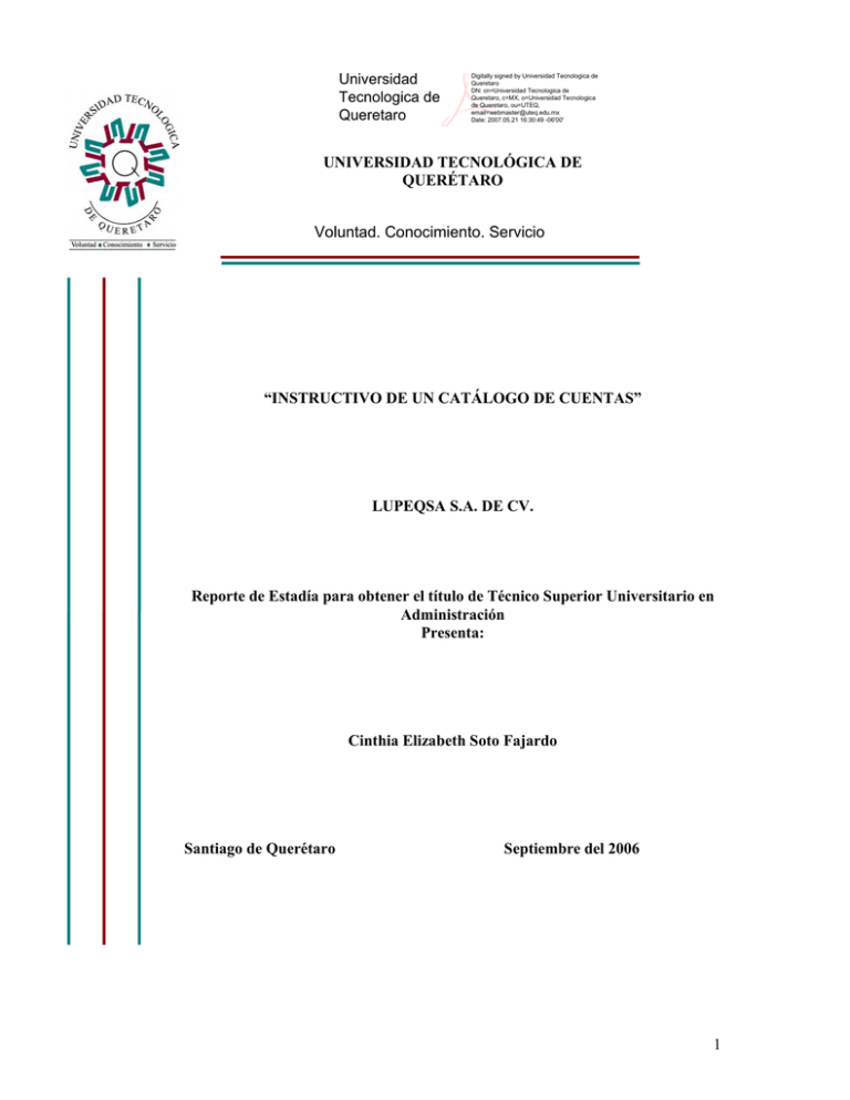 INSTRUCTIVO DE UN CATÁLOGO DE CUENTAS