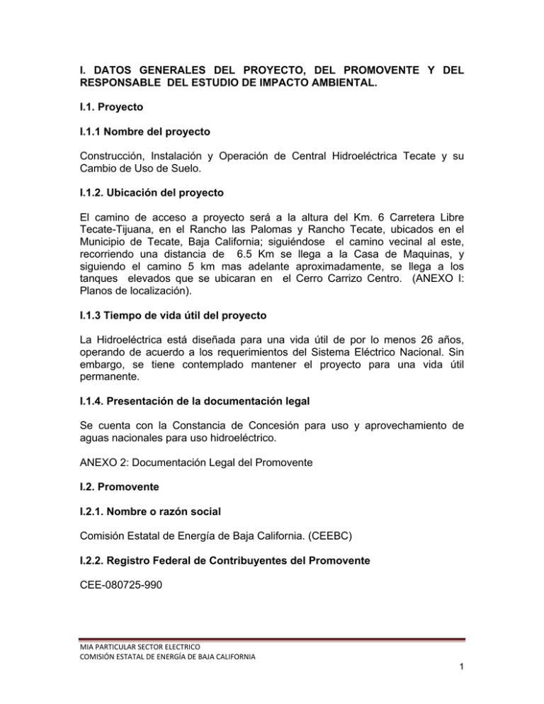 I. DATOS GENERALES DEL PROYECTO, DEL - sinat