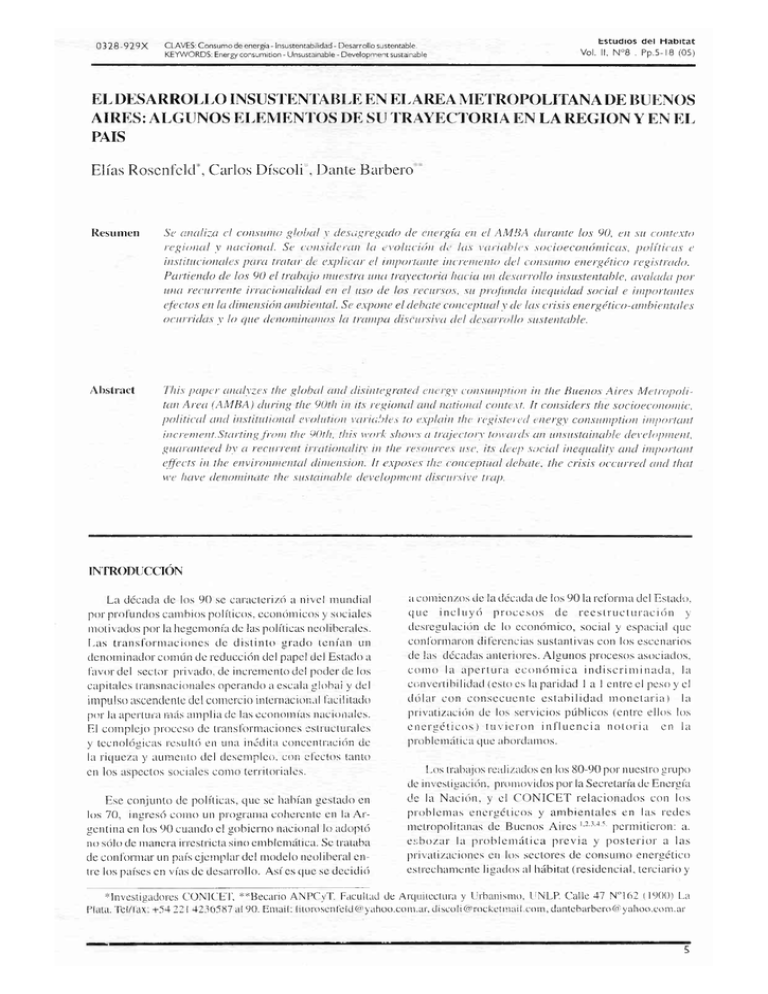 EL DESARROLLO INSUSTENTABLE EN EL AREA