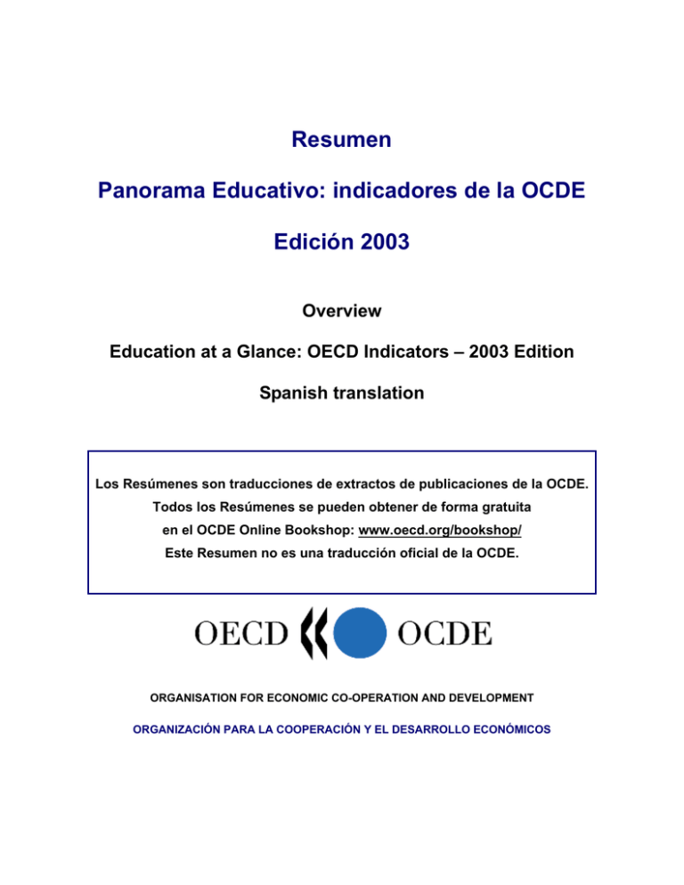 Resumen Panorama Educativo: indicadores de la OCDE