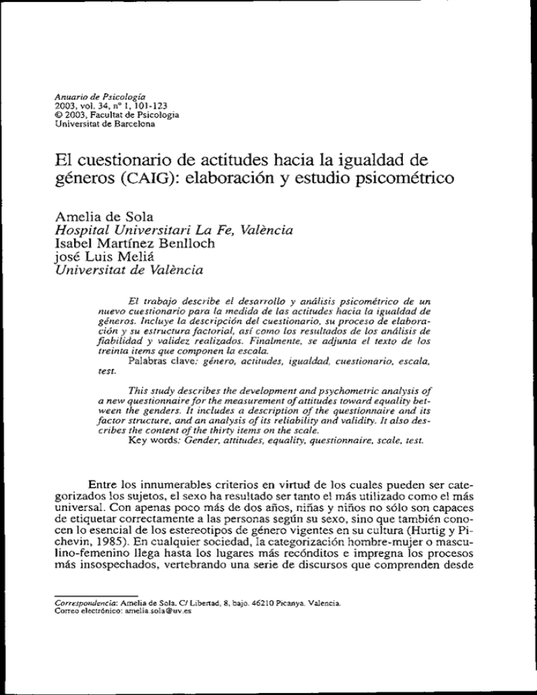 El Cuestionario De Actitudes Hacia La Igualdad De Géneros Caig