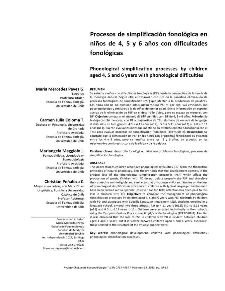 Procesos de simplificación fonológica en niños de 4, 5 y 6 años con