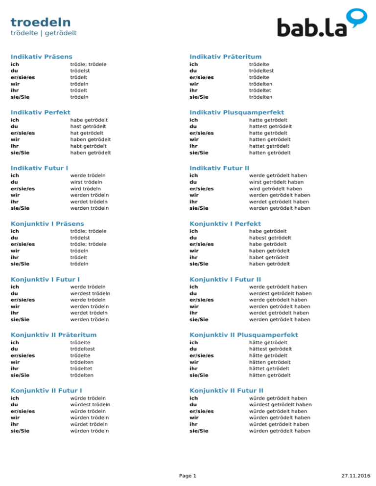Alemán conjugation - troedeln
