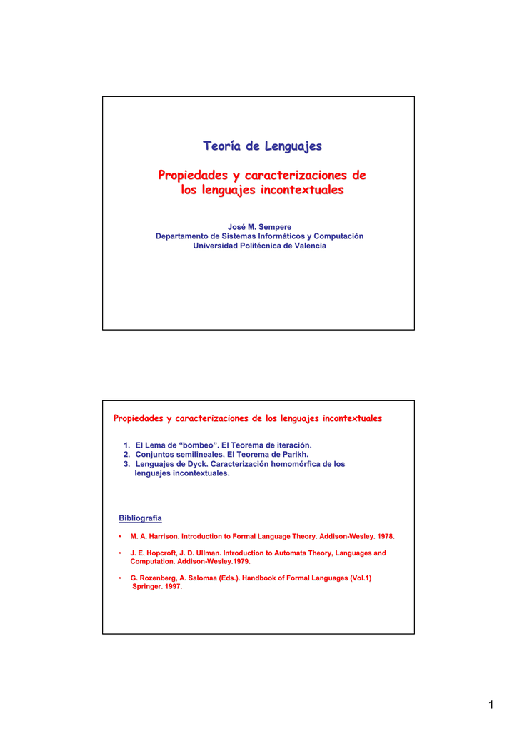 Teoría de Lenguajes Propiedades y caracterizaciones de los