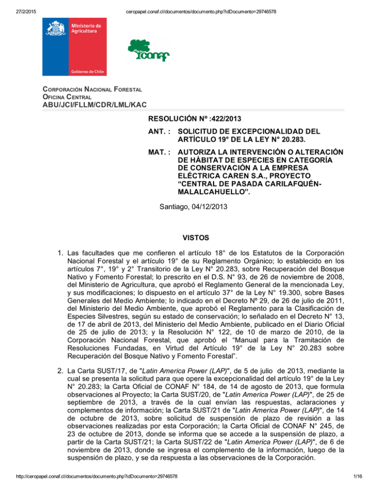 Resolución N°422/2013