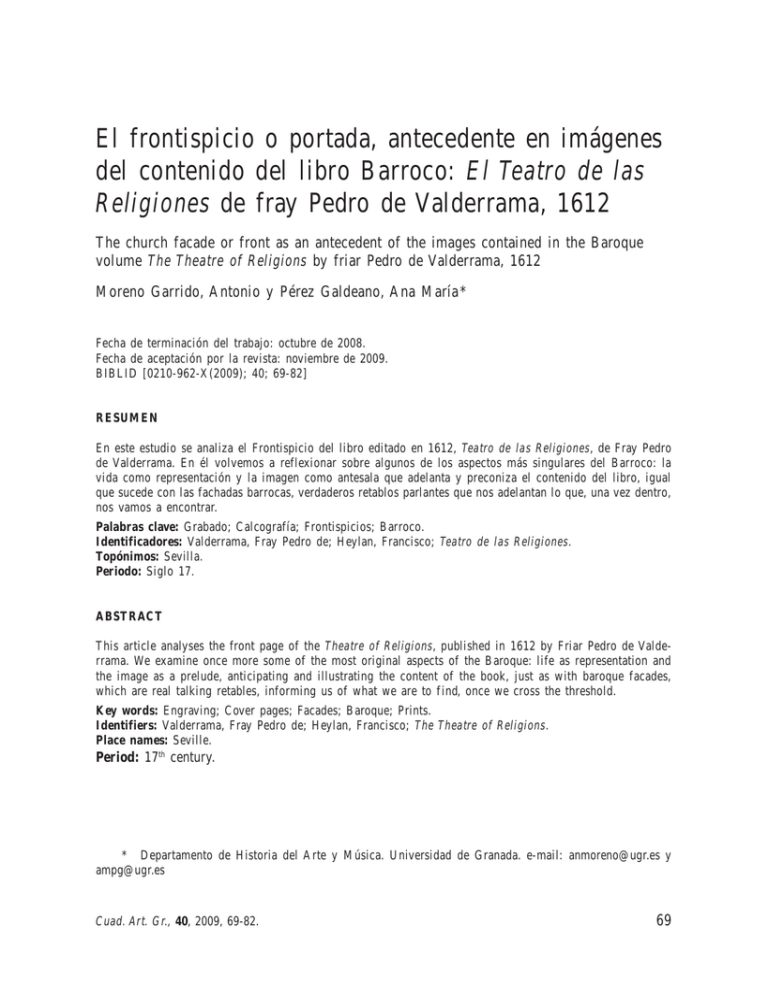 El frontispicio o portada, antecedente en imágenes