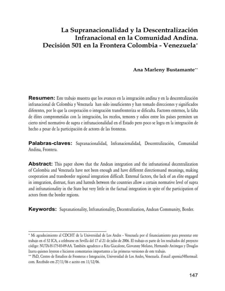 La Supranacionalidad y la Descentralización