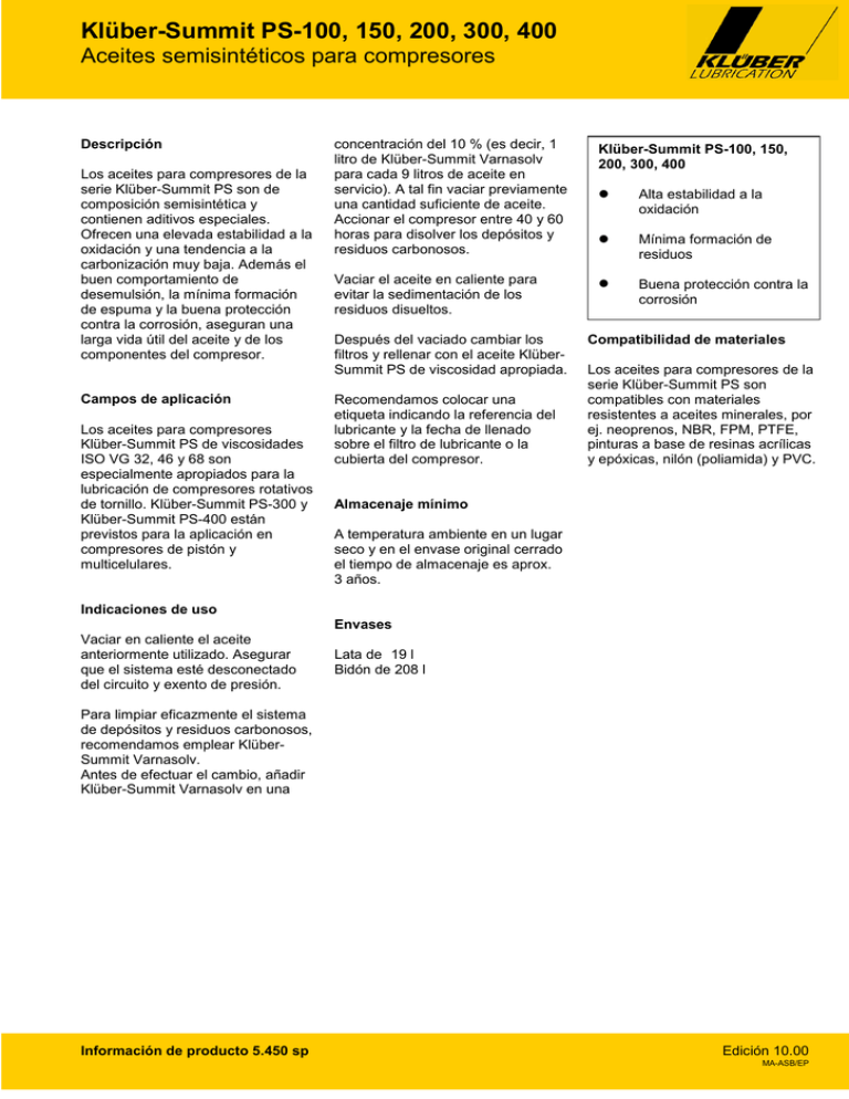 Klüber-Summit PS-100, 150, 200, 300, 400