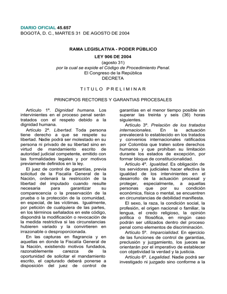 Ley 906 de 2004, Código procedimiento penal