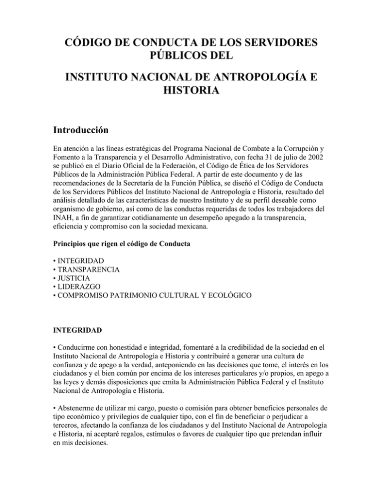 código de conducta de los servidores públicos del instituto