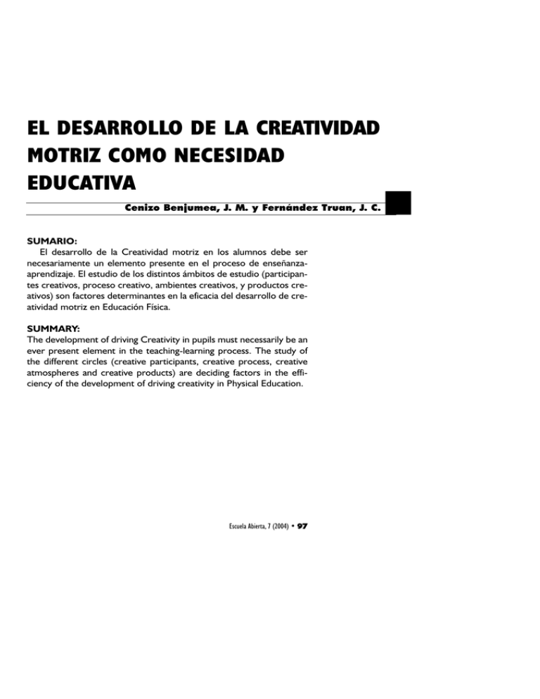 el desarrollo de la creatividad motriz como