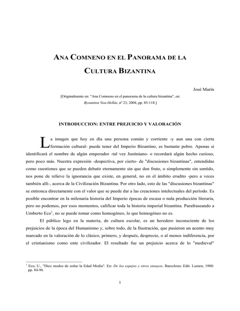 ANA COMNENO EN EL PANORAMA DE LA CULTURA BIZANTINA