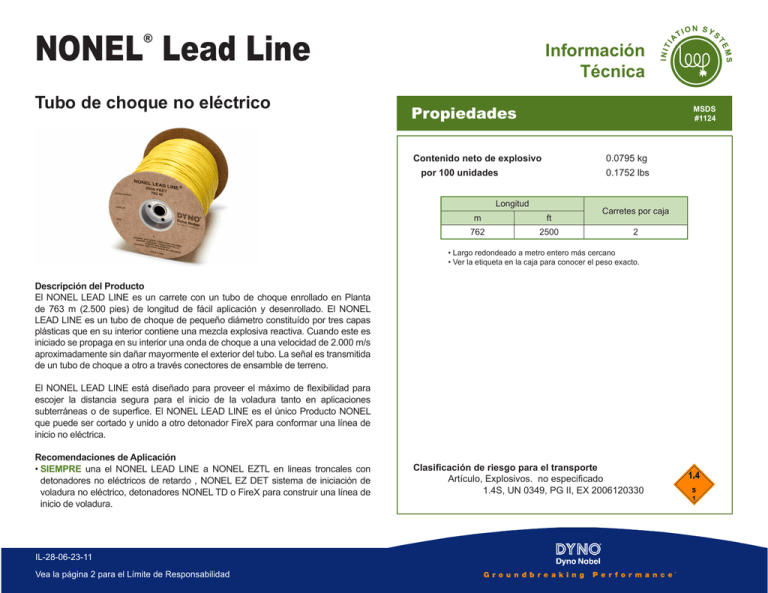 Hoja de Datos Técnicos NONEL Lead Line