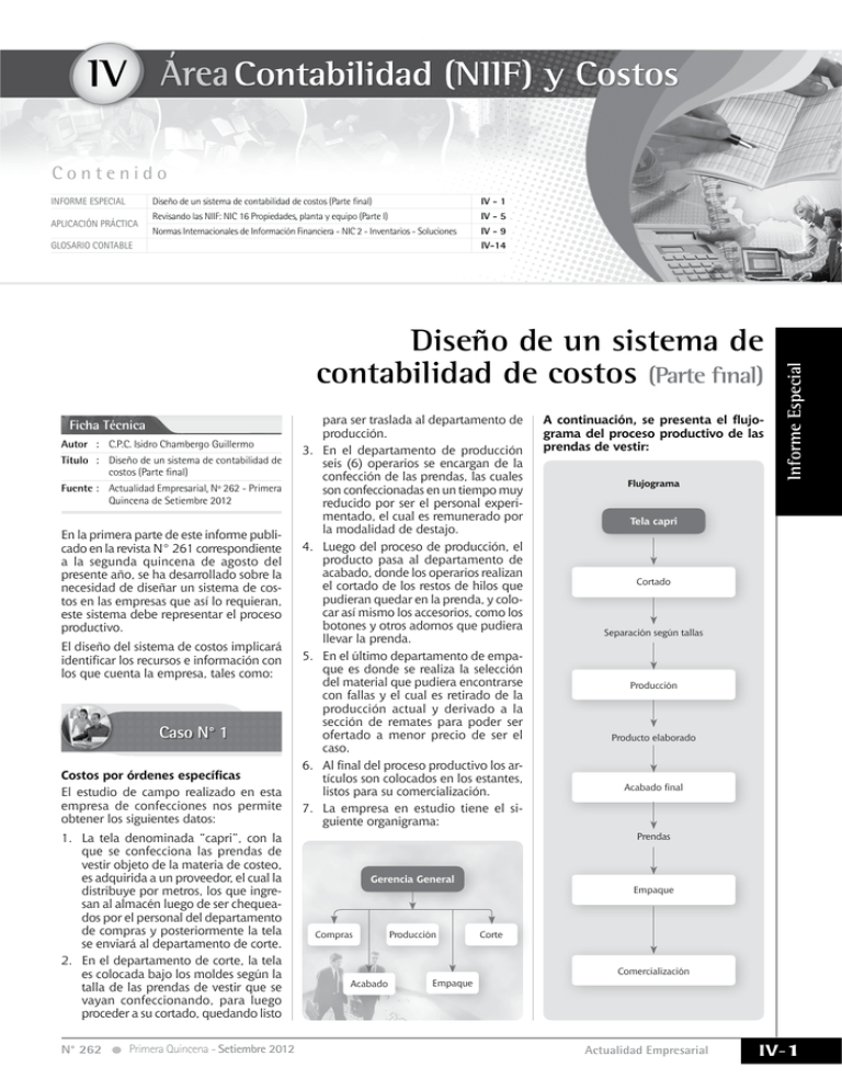 IV Diseño de un sistema de contabilidad de costos (Parte final)