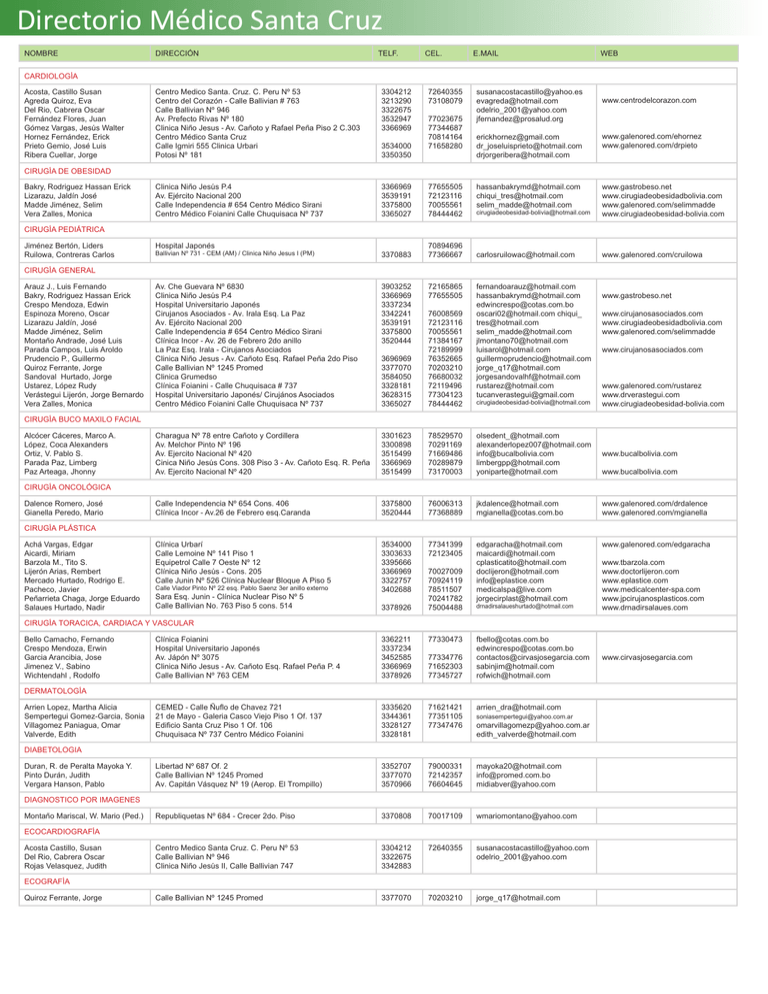Directorio Médico Santa Cruz - Revista de Salud Medivisión