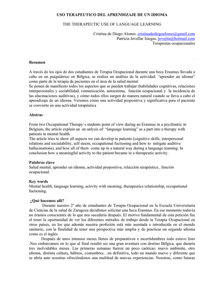 USO TERAPEUTICO DEL APRENDIZAJE DE UN IDIOMA THE