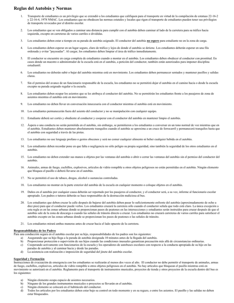 Reglas del Autobús y Normas