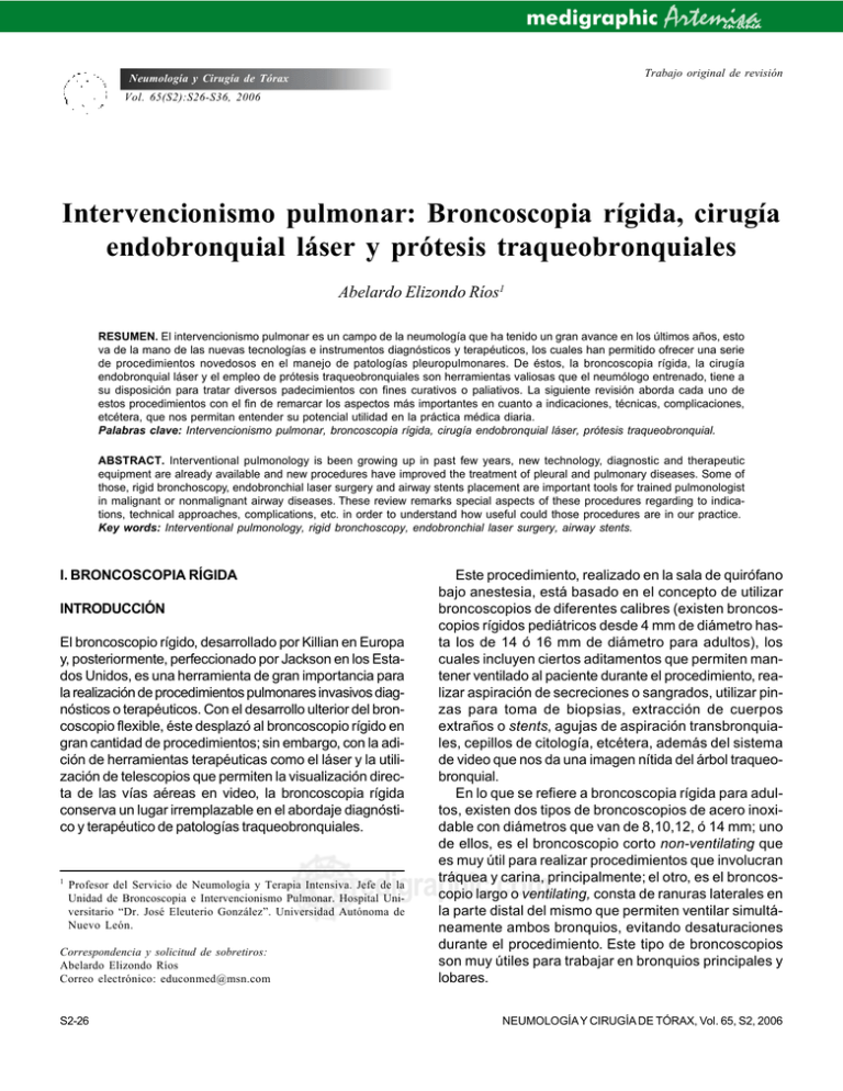 Intervencionismo pulmonar: Broncoscopia rígida