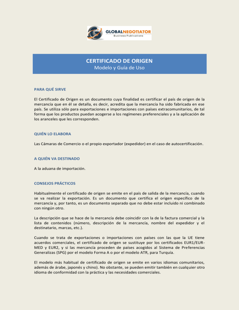 Certificado de origen