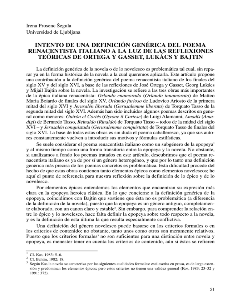 intento de una definición genérica del poema renacentista