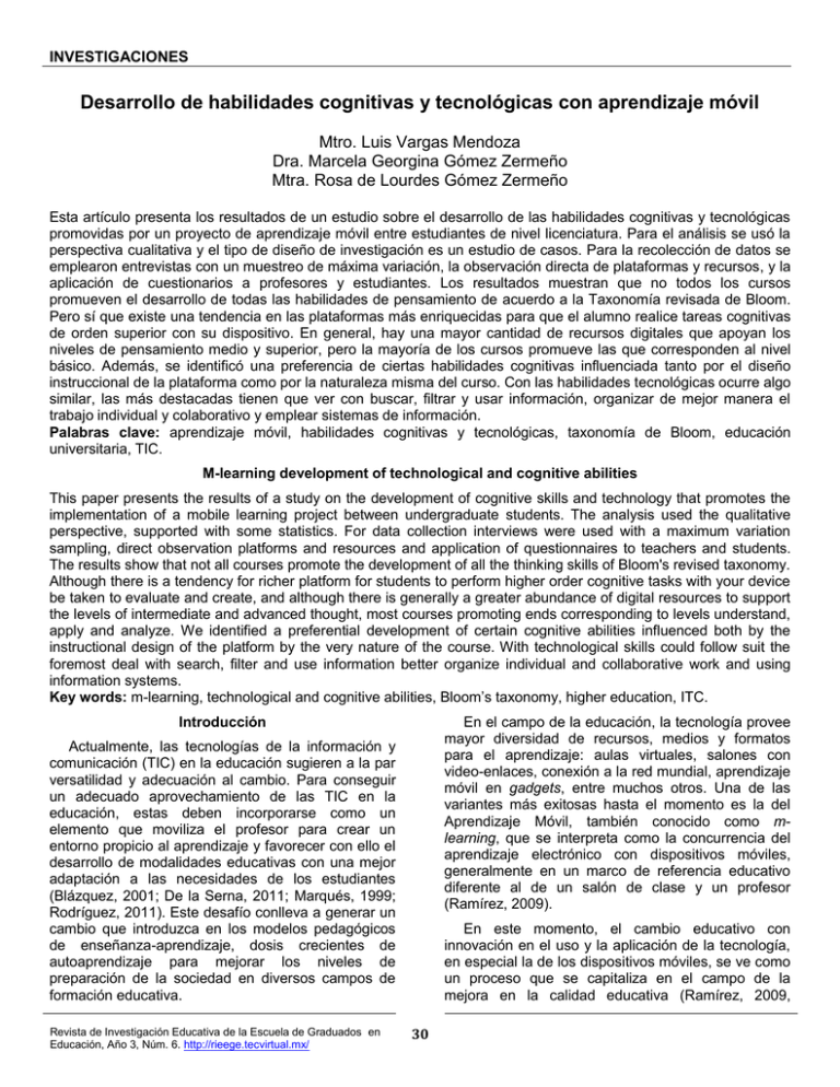 Desarrollo de habilidades cognitivas y tecnológicas con aprendizaje