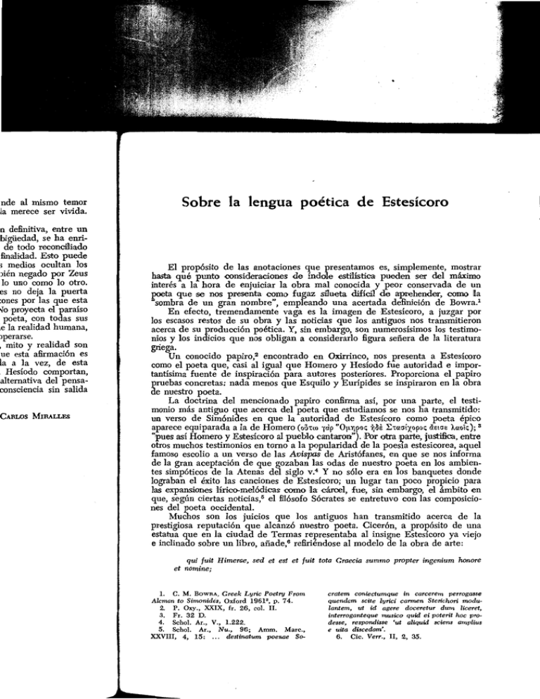 Sobre la lengua poética de Estesícoro