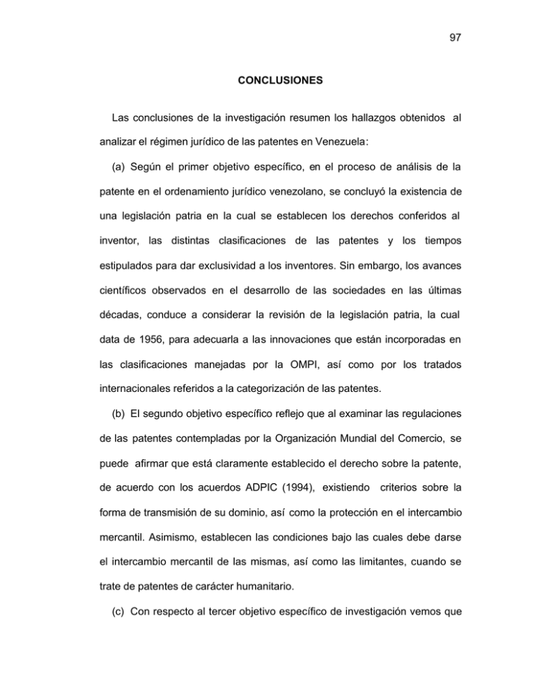 97 CONCLUSIONES Las conclusiones de la investigación
