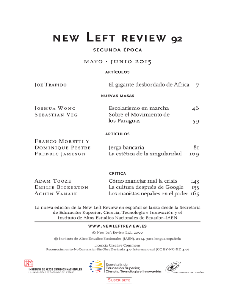 New left review 92: La cultura después de google