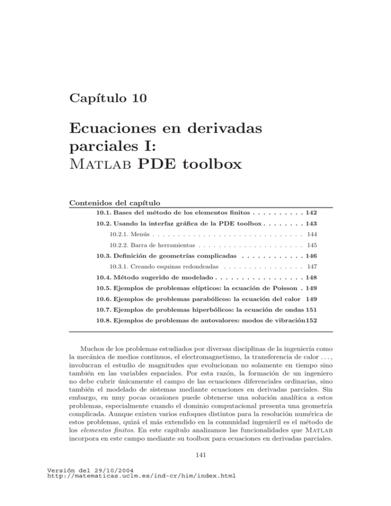 Ecuaciones en derivadas parciales I: Matlab PDE toolbox