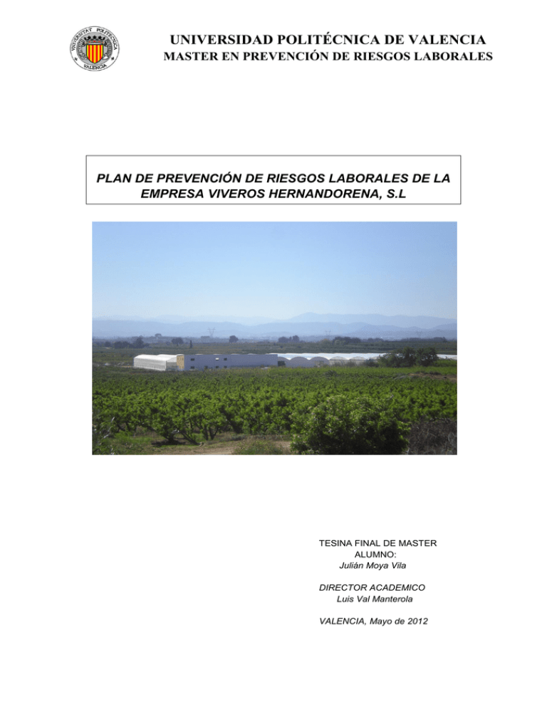 Plan de Prevención DE RIESGOS LABORALES DE LA