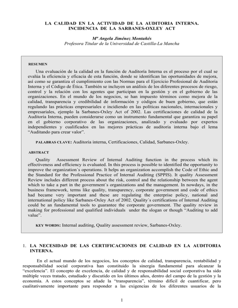 1 LA CALIDAD EN LA ACTIVIDAD DE LA AUDITORIA INTERNA