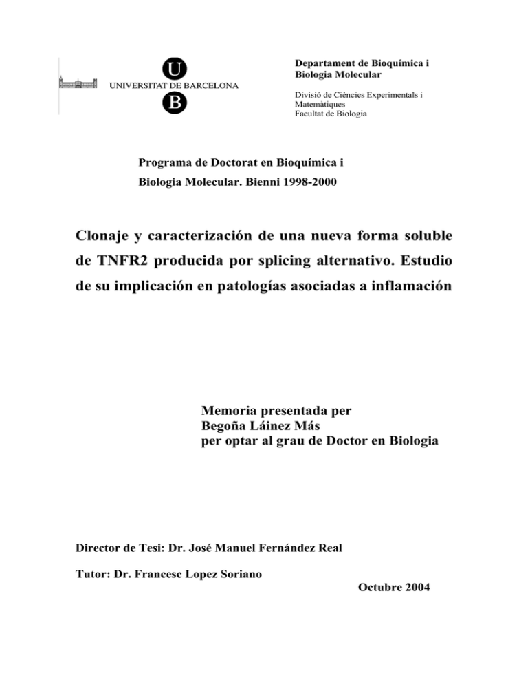 Clonaje y caracterización de una nueva forma soluble de TNFR2