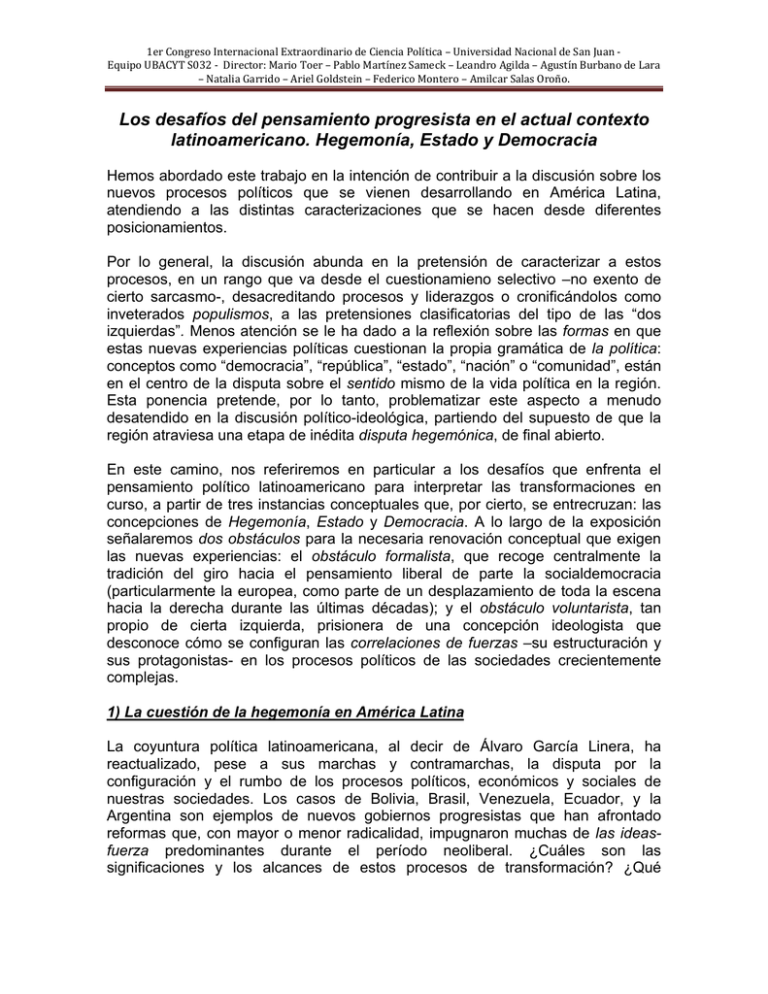 Los desafíos del pensamiento progresista en el actual contexto