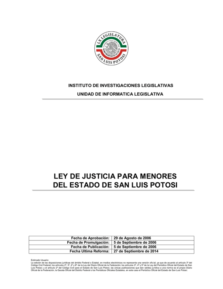 ley de justicia para menores del estado de san luis potosi