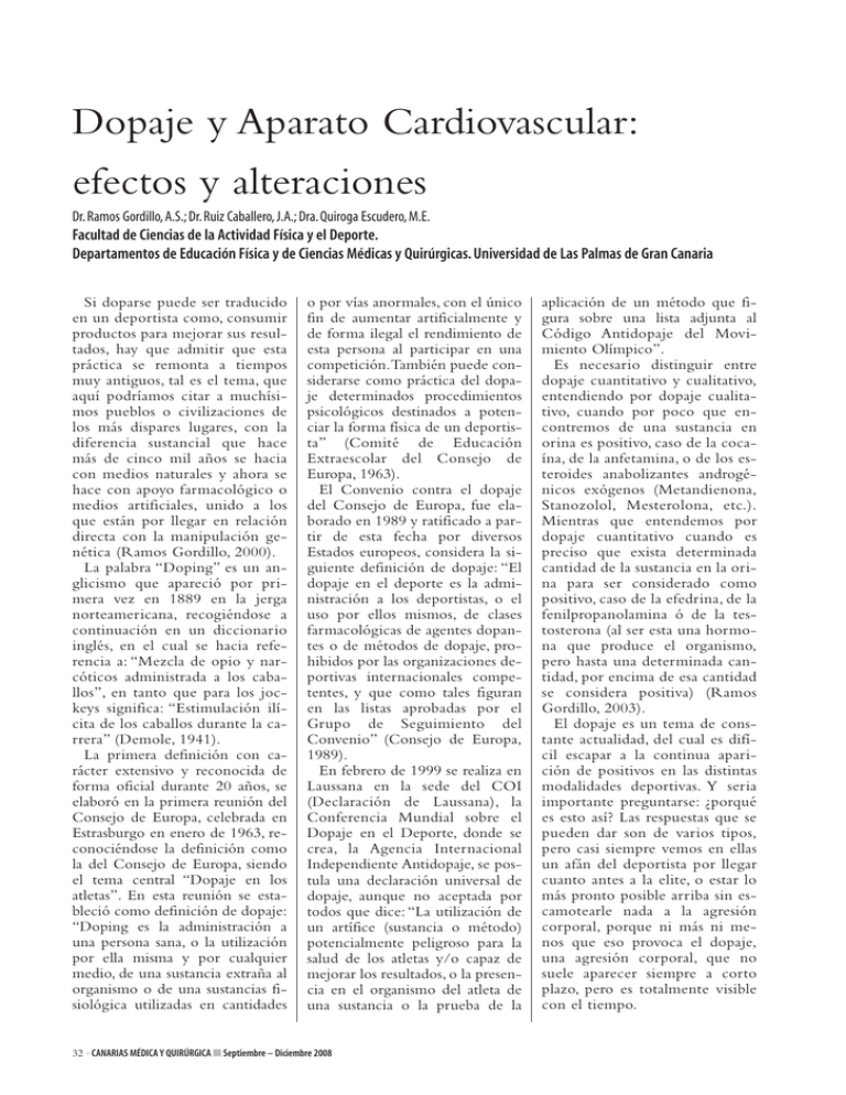 Dopaje y Aparato Cardiovascular: efectos y alteraciones
