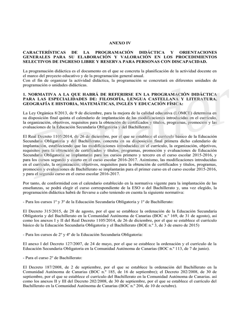 Anexo IV. Características programación didáctica
