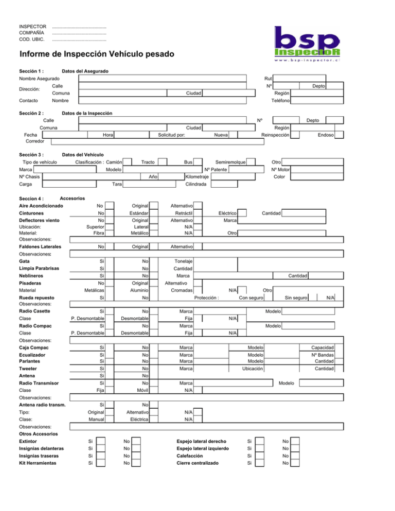 Informe de Inspección Vehículo pesado