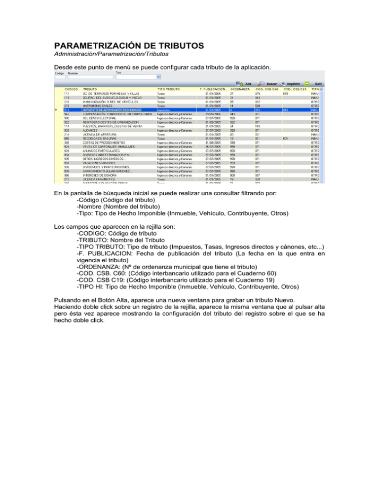 PARAMETRIZACIÓN DE TRIBUTOS