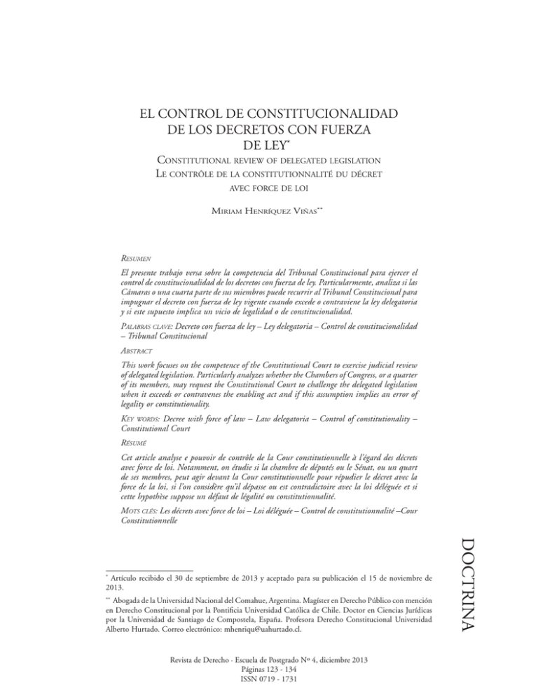El control de constitucionalidad de los decretos con fuerza de ley