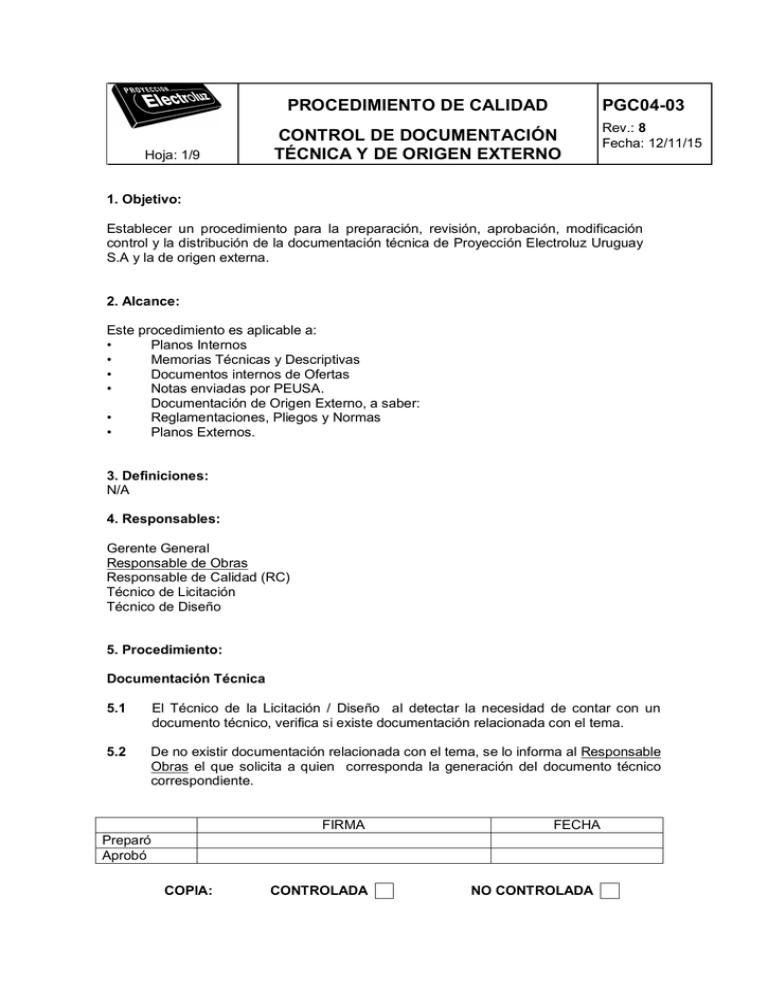 procedimiento de calidad pgc04-03 control de documentación