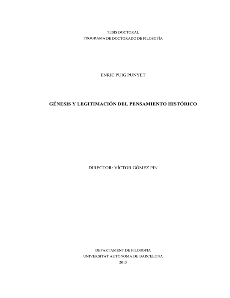 génesis y legitimación del pensamiento histórico