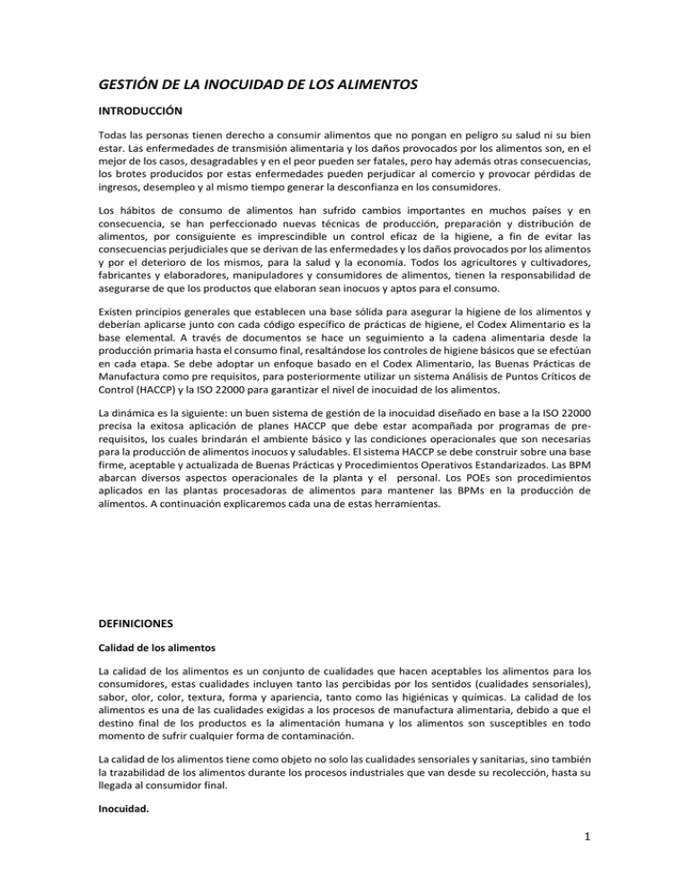 GESTIÓN DE LA INOCUIDAD DE LOS ALIMENTOS