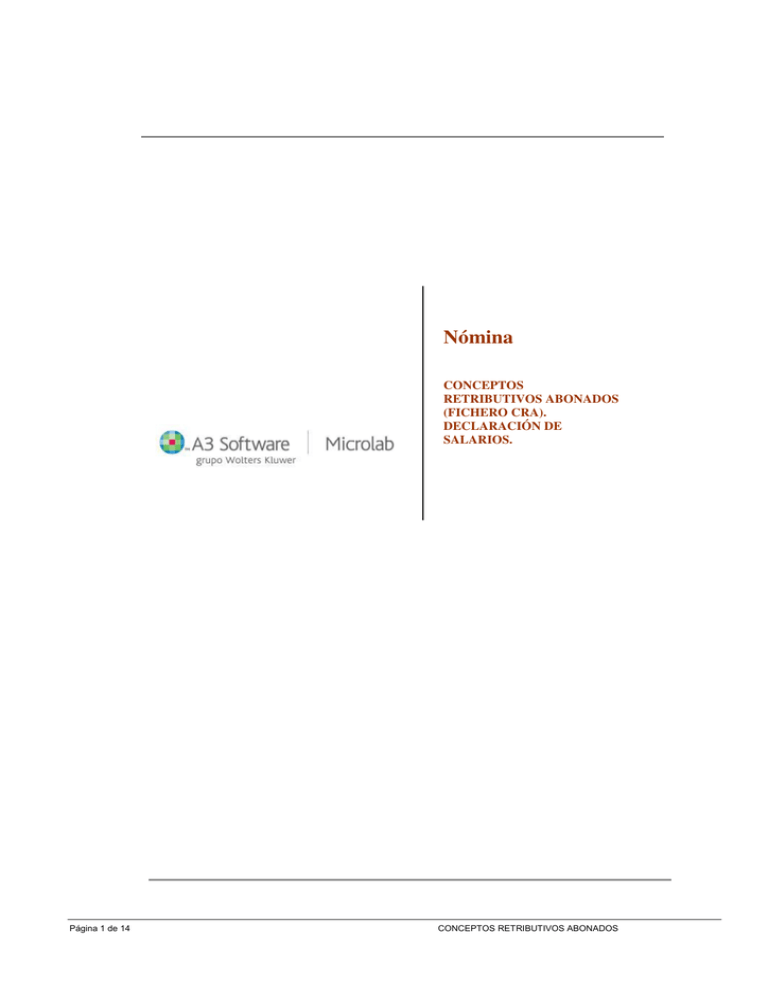 Nómina: Conceptos Retributivos Abonados (CRA)