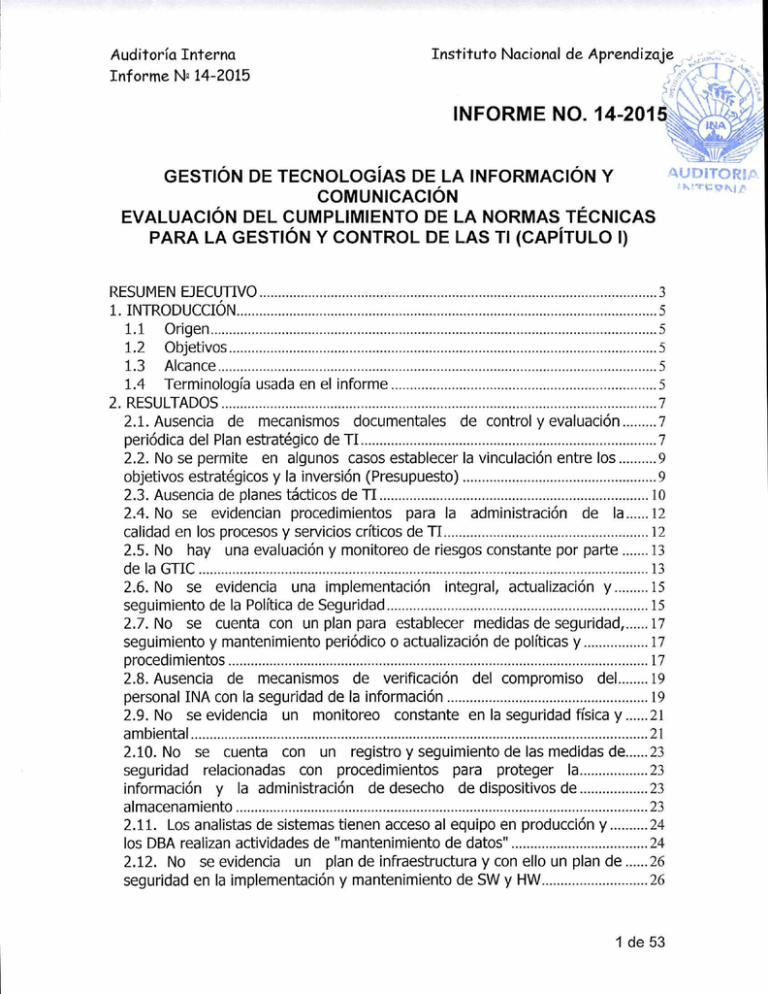 Evaluación del Cumplimiento de las Normas Técnicas para la