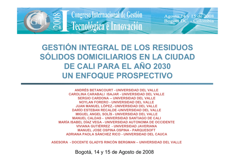 GESTIÓN INTEGRAL DE LOS RESIDUOS SÓLIDOS